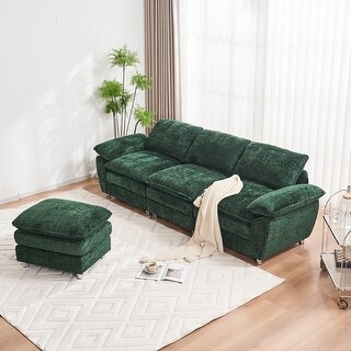 Polyester Deep 3-Seat Sofa Couch with Ottoman, Green - Bed Bath ...
