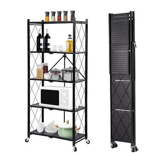 5-Tier Foldable Storage Shelving Unit, Heavy Duty Metal Kitchen Shelf ...