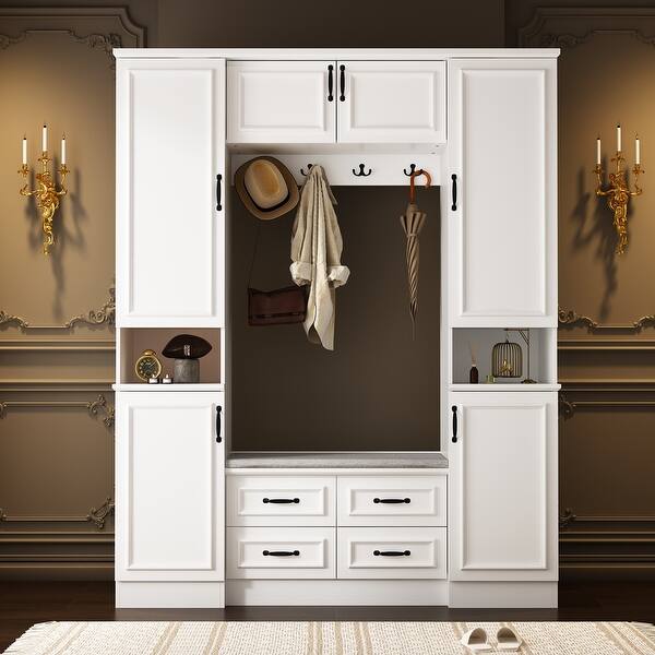 Versatile 6-Door Wardrobe Bench with Hanging Rods and Drawers - Bed ...