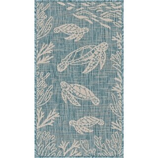2' x 3' Teal Turtle Indoor Outdoor Scatter Rug - 6' x 7' - Bed Bath ...