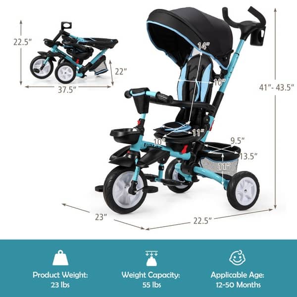 6-in-1 Detachable Kids Baby Stroller Tricycle with Canopy and Safety ...