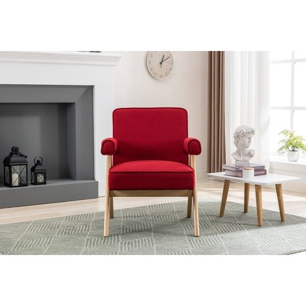 Linen Accent Arm Rest Chair Leisure Chair with Solid Wood Feet Chaise ...