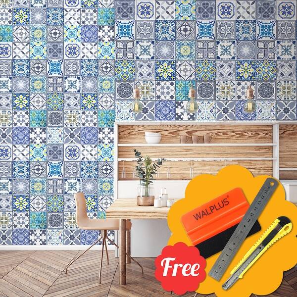 Walplus King George Blue Mosaic Tile Stickers Peel and Stick Wall ...