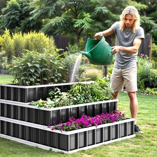 3 Tiers Square Stackable Raised Garden Bed - 4ft x 4ft x 2ft - Bed Bath ...