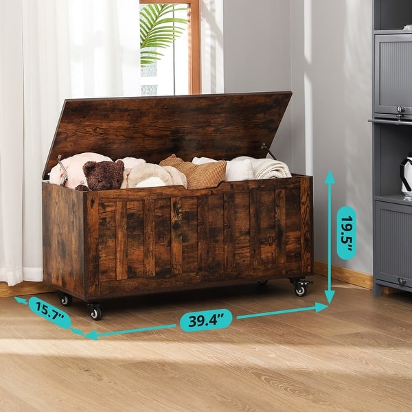 Wooden Storage Bench with Wheels and U-Shaped Cut-Out Pull - Bed Bath ...