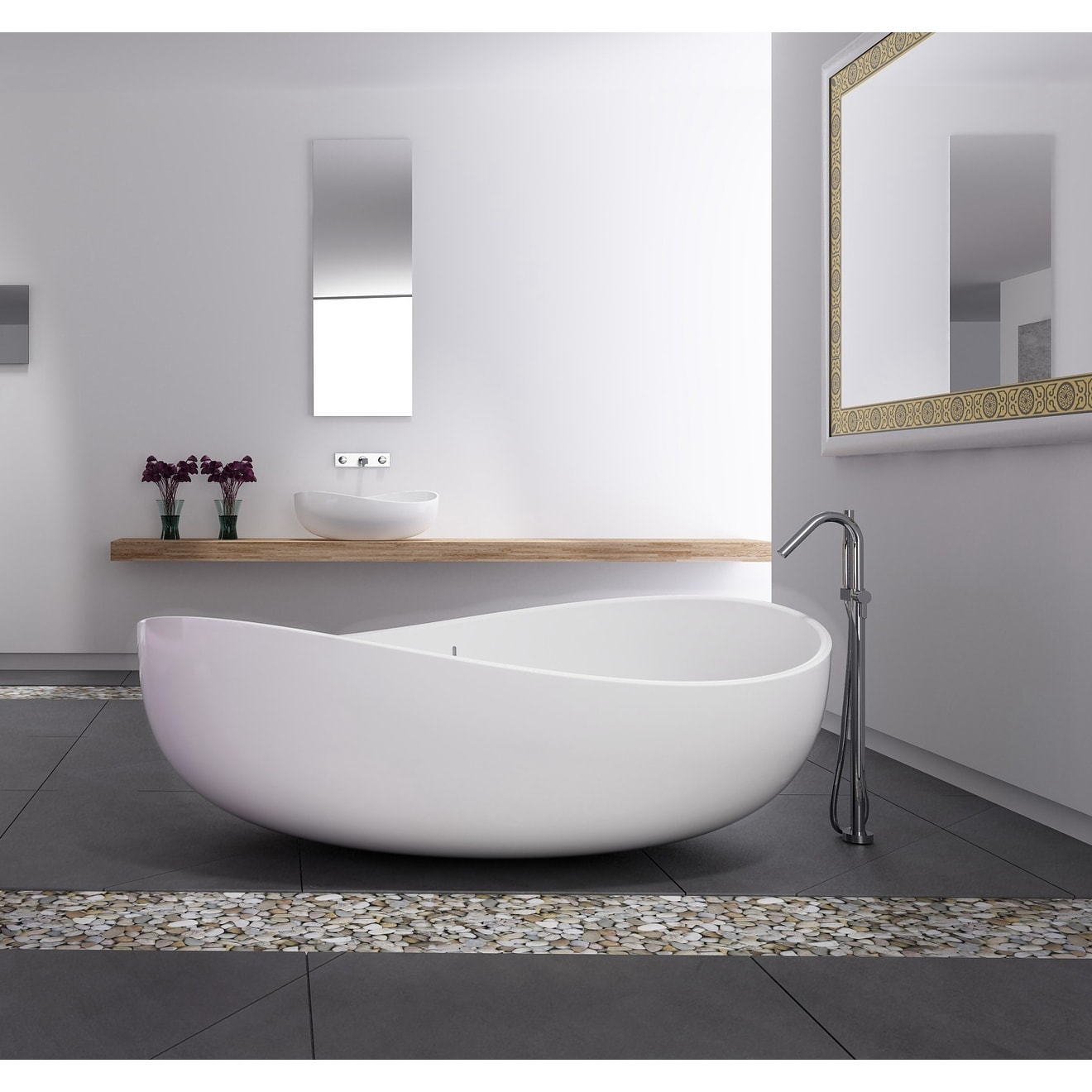 GIVINGTREE 63'' x37''Solid Surface Stone Resin Wave Shaped Freestanding Soaking Bathtub - Bed ...