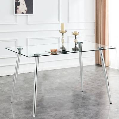 Modern Minimalist Rectangular Glass Dining Table for 4-6 - Overstock ...