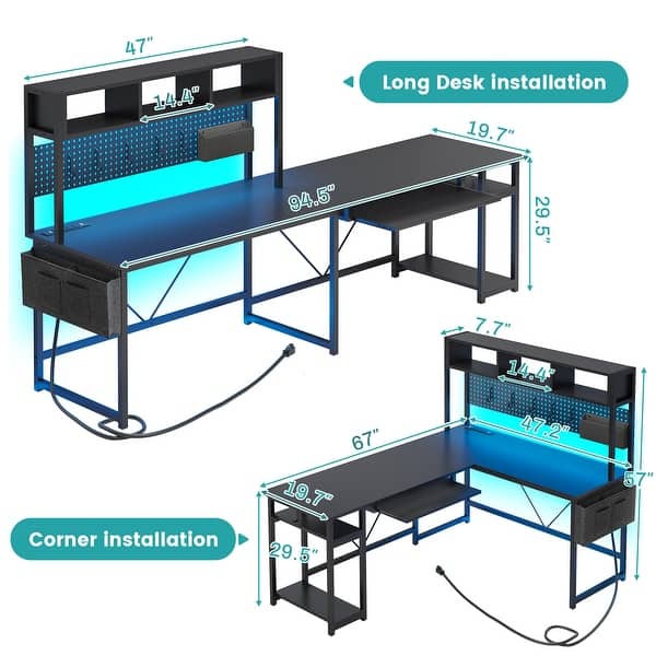 L Shaped Gaming Desk Computer Desk Power Outlet LED Pegboard - On Sale ...