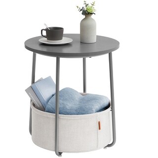VASAGLE Round End Side Table with Fabric Storage Basket Bedside Table ...