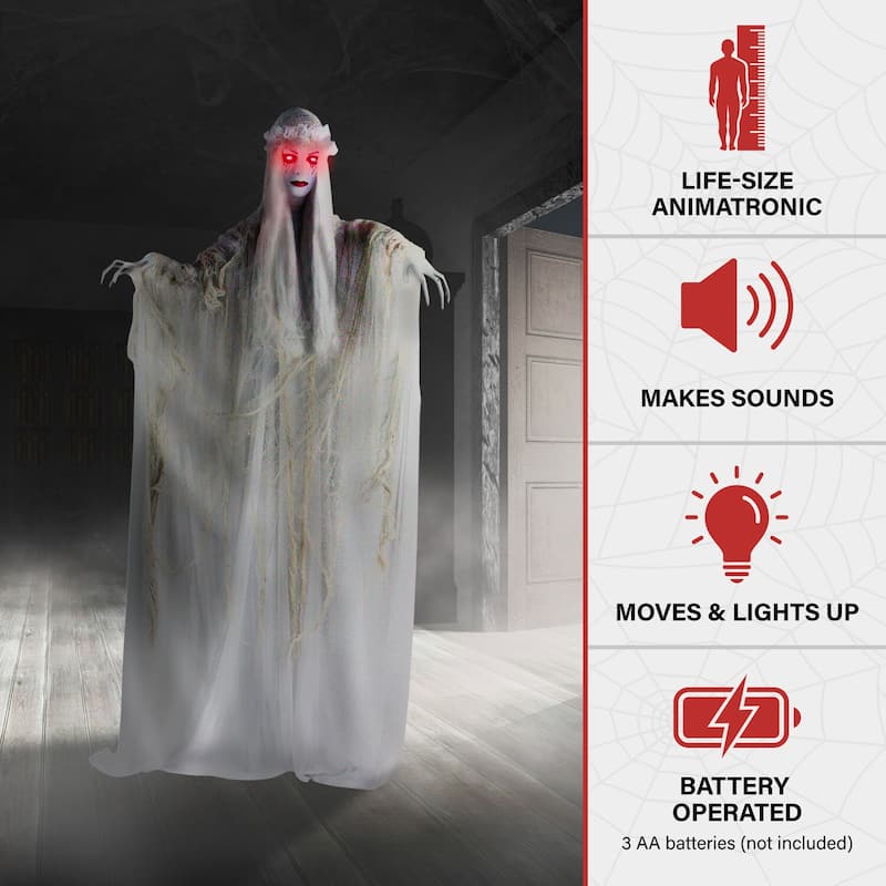 Haunted Hill Farm 5.7-ft. Life-Size Poseable Animatronic Ghost Bride ...