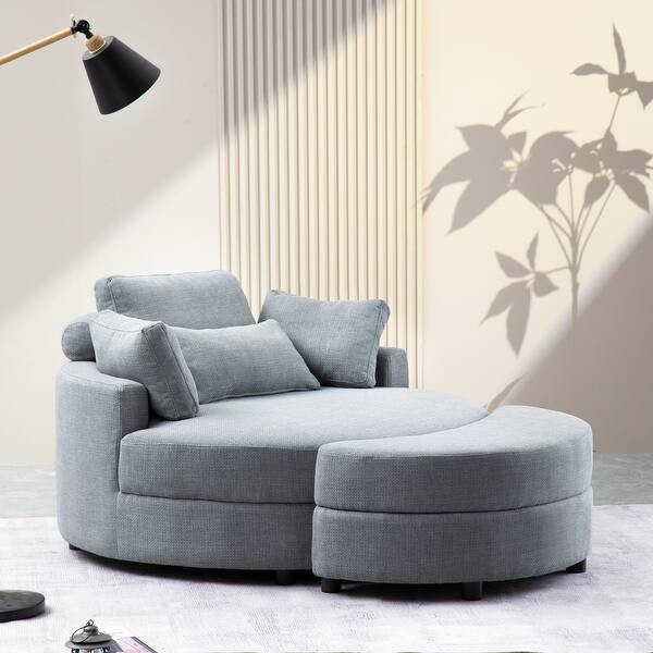 Linen fabric large round chair (with storage) with cushions - On Sale ...