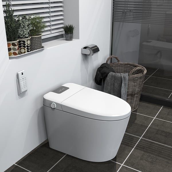 Smart Toilet U-Shaped LED Light Automatic Flush with Remote Control and ...