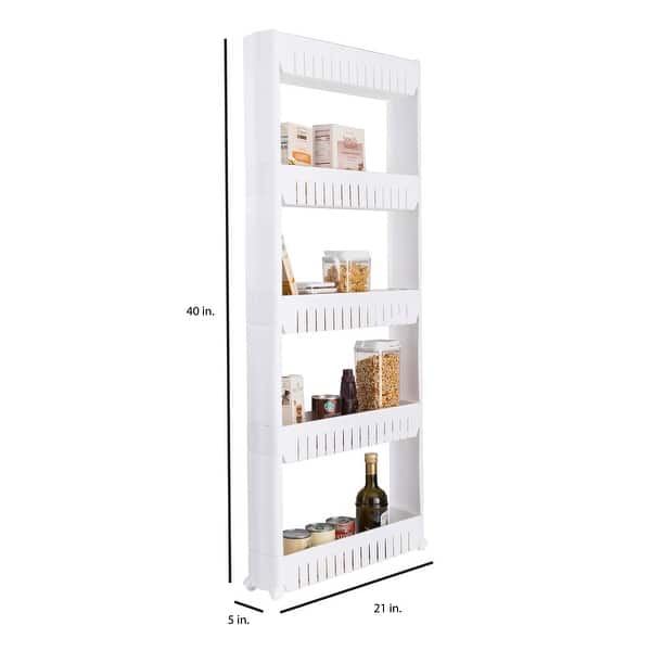Simplify 5 Tier Slim Slide Out Storage Cart in White - 5 Tier - Bed ...