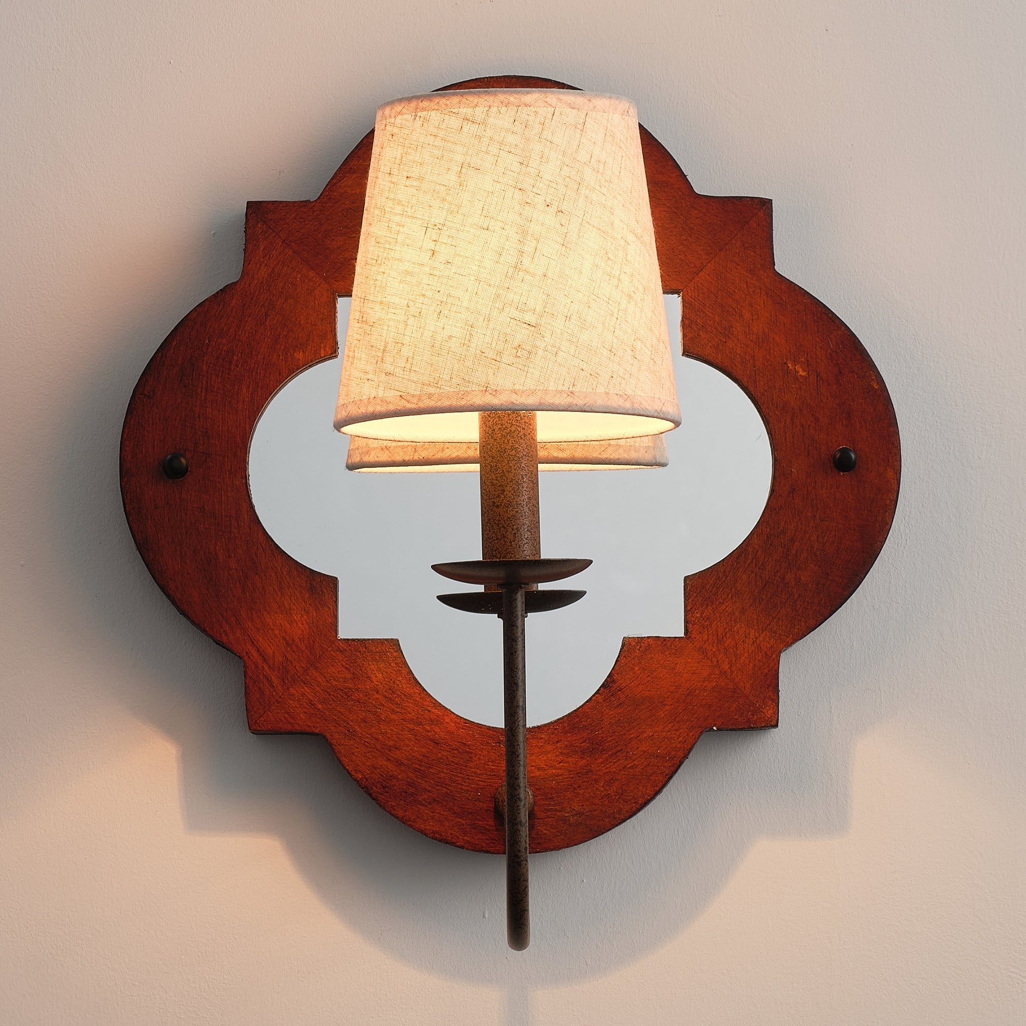 Classic Wood 1-Light Mirrored Wall Sconce with Fabric Shade - On Sale ...