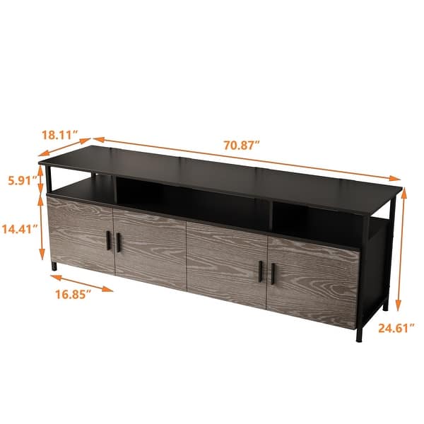 Black modern simple wood grain TV cabinet 80-inch TV stand, open ...
