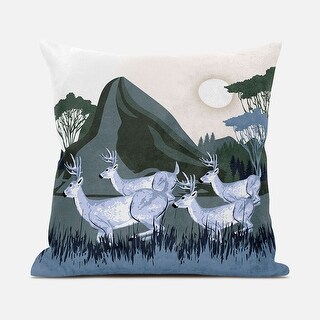 28x28 Blue Deer Blown Seam Broadcloth Animal Print Throw Pillow - Bed ...