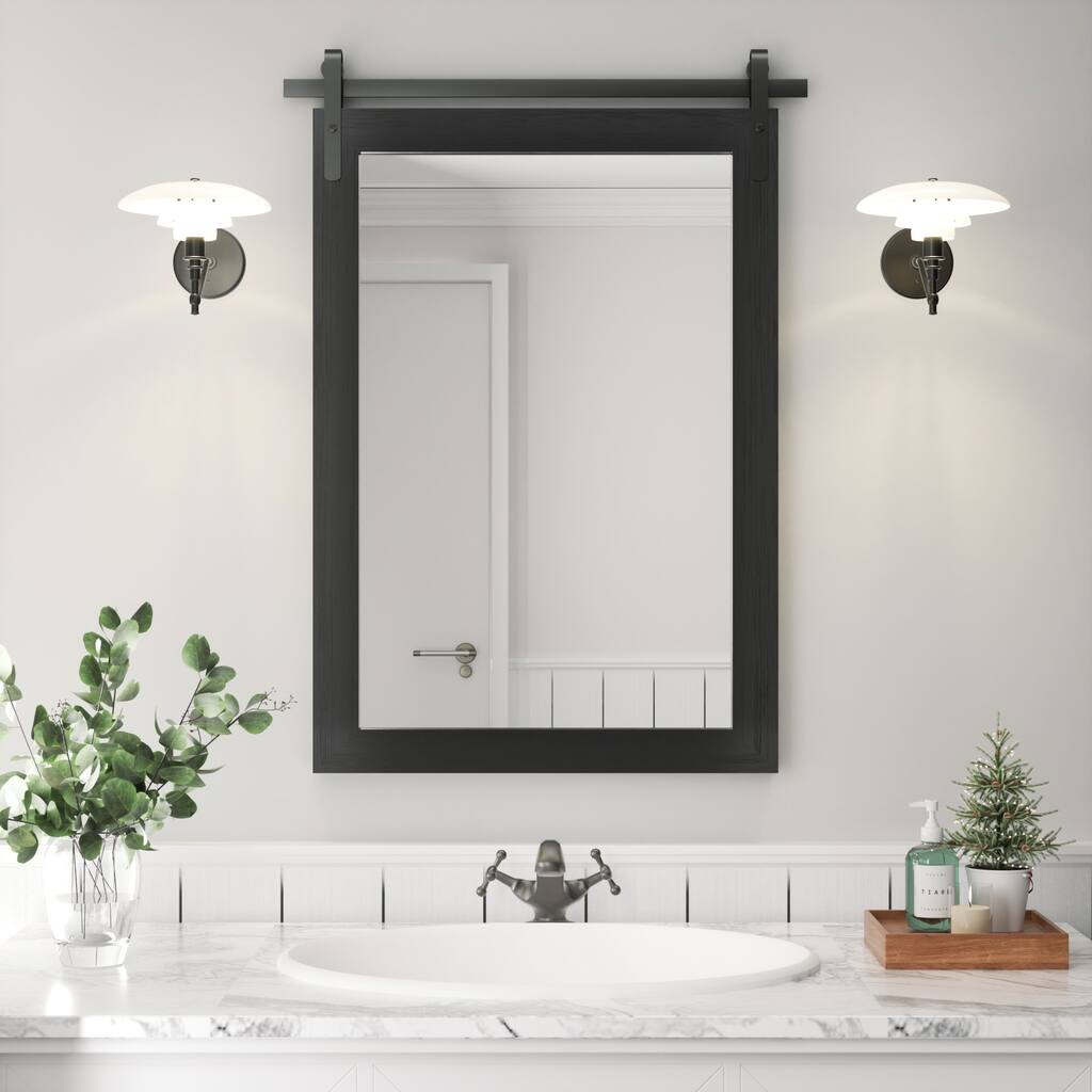 Rustic Wooden Framed Wall Mirror, Natural Wood Bathroom Vanity Mirror ...