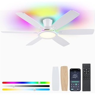 54 Inch Modern Ceiling Fan ,Flush Mount Ceiling Fan,Cricle RGB Light ...