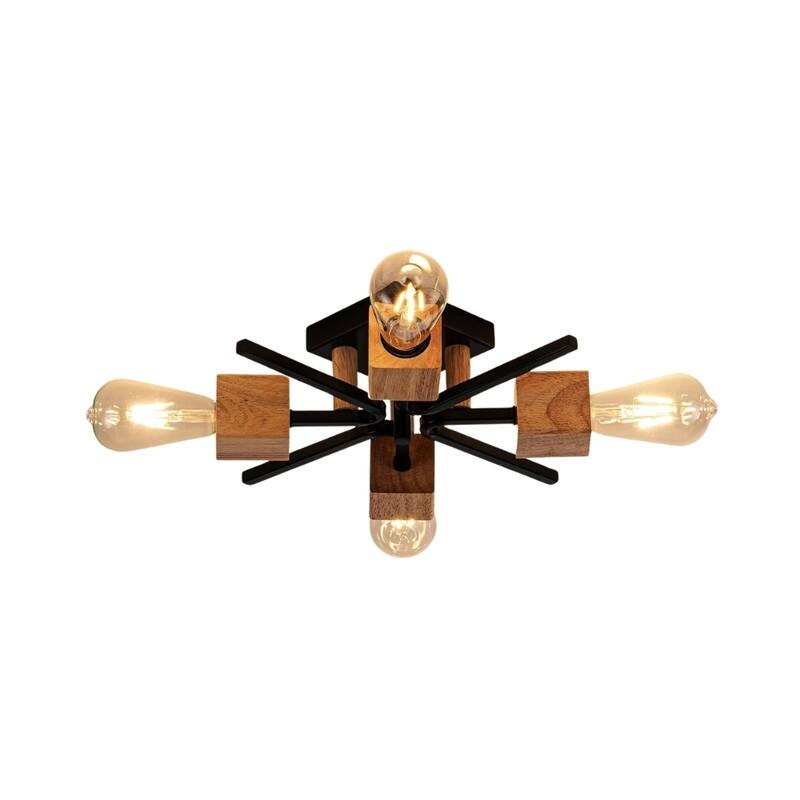 4 light kitchen lamp ‎metal wood Foyer light black natural wood color ...