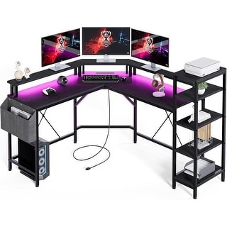 L Shaped Gaming Desk with Power Outlet & Led Lights - Bed Bath & Beyond ...