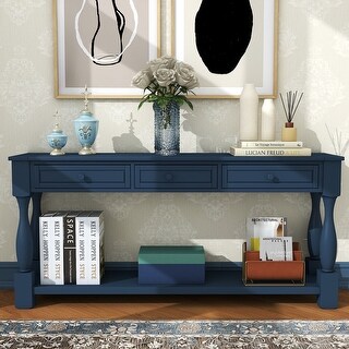 64" Console Table with Drawers Navy Blue - Console Table - Bed Bath ...