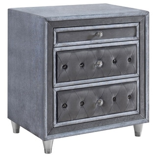 Ola 30 Inch Nightstand, 3 Drawers, Button Tufting, Gray Velvet ...