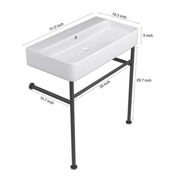 Lordear 32/35 inch Modern Ceramic Console Sink White Basin with Gold ...
