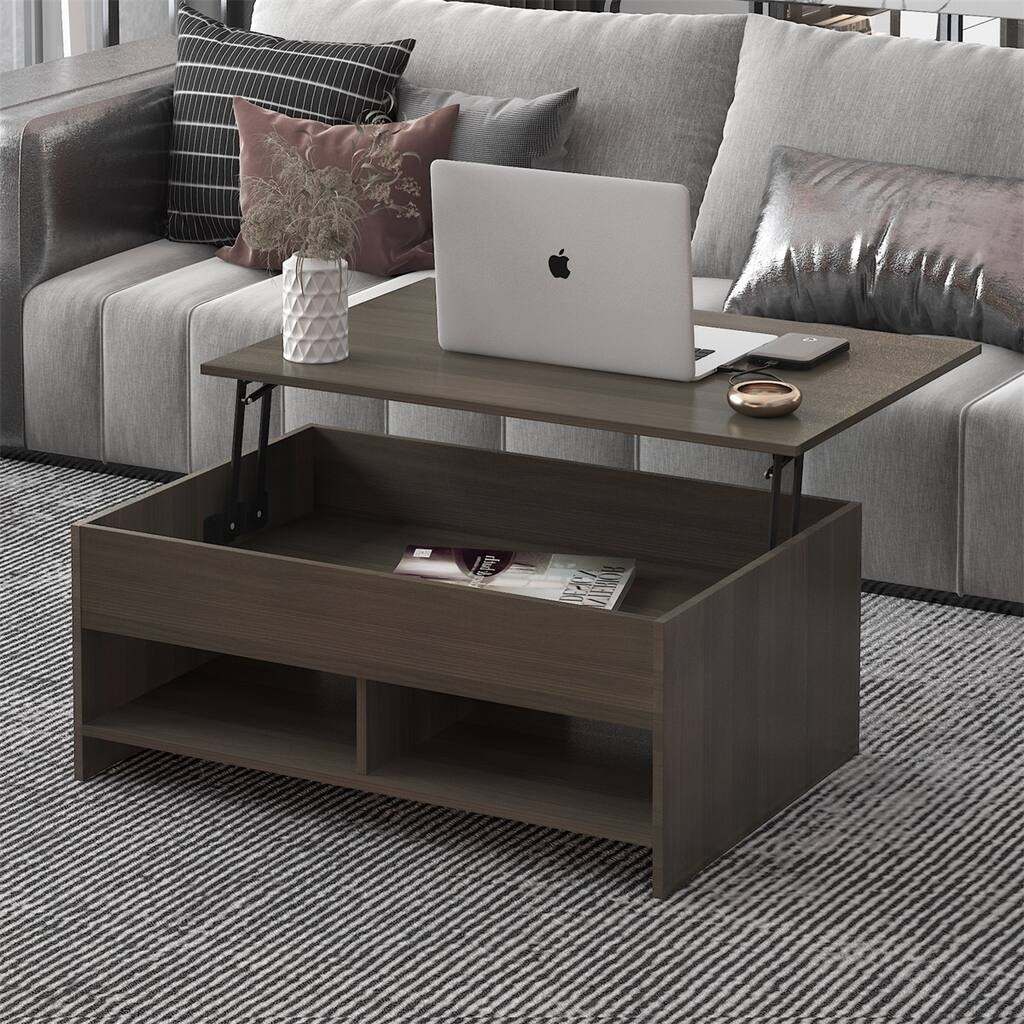 Merax Lift Top Coffee Table with Hidden Storage, 2 Open Shelves ...