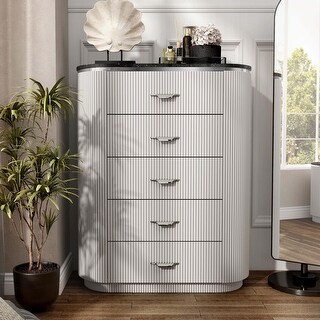 Furniture of America Leander Modern Light Gray Solid Wood 5-Drawer Storage Chest with Cultured ...