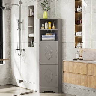 Tall Bathroom Corner Cabinet with Doors and Adjustable Shelves - Bed ...