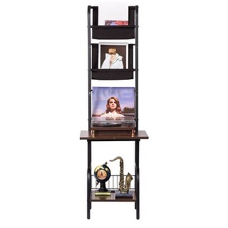 Black 5 Tiers Metal Record Player Stand with LED Light and USB Ports ...