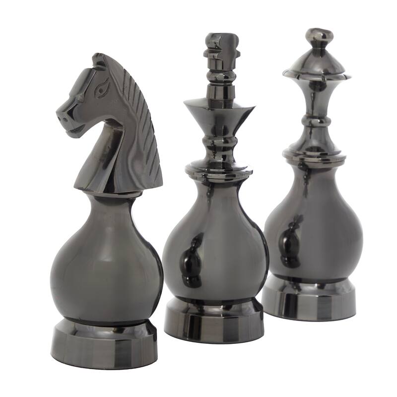 Bold Aluminum Metal King, Knight, Bishop Chess Sculpture (Set of 3 ...