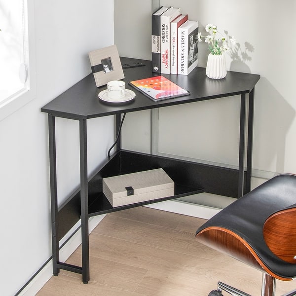 Corner Computer Desk Triangle Desk Workstation w Storage Shelf - Bed ...