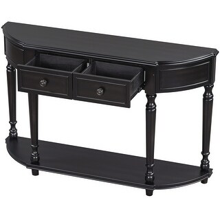 Circular Curved Console Table Wooden Entryway Table w/Drawers & Shelf ...