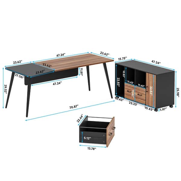 70 Inch L-Shaped Computer Desk with File Cabinet and Storage Shelves ...