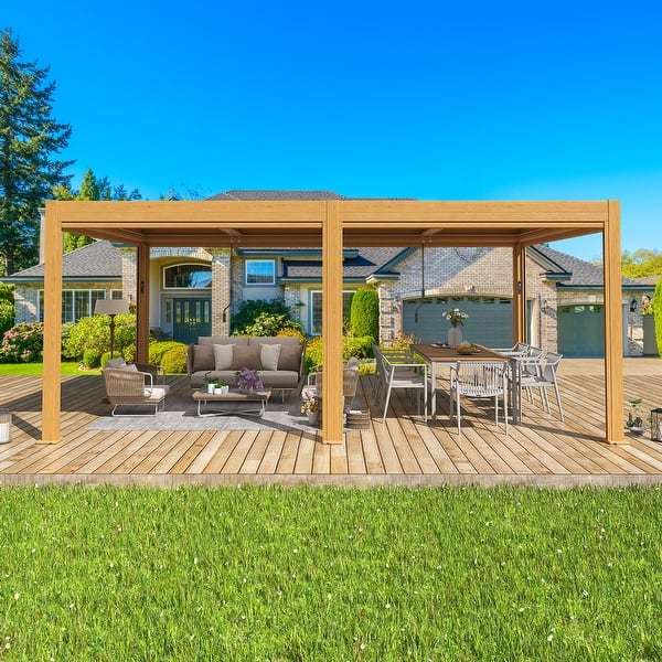 Outdoor Louvered Pergola with Adjustable Aluminum Rainproof Roof and ...