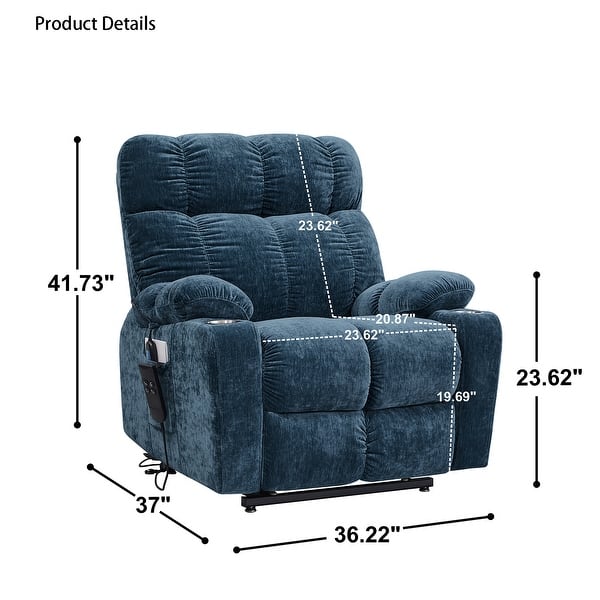 Blue Dual Motor Power Lift Recliner Chair with Heat Massage and Lay ...