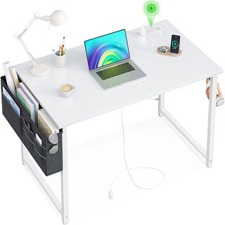 Compact Modern Desk with Built-in Power Outlets, USB/Type-C Ports ...