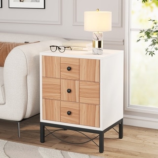 Modern 3-Drawer Nightstand, Multipurpose Bedside Table Night Stand End ...