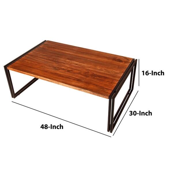 48 Inch Wooden Coffee Table with Double Metal Sled Base, Brown and ...