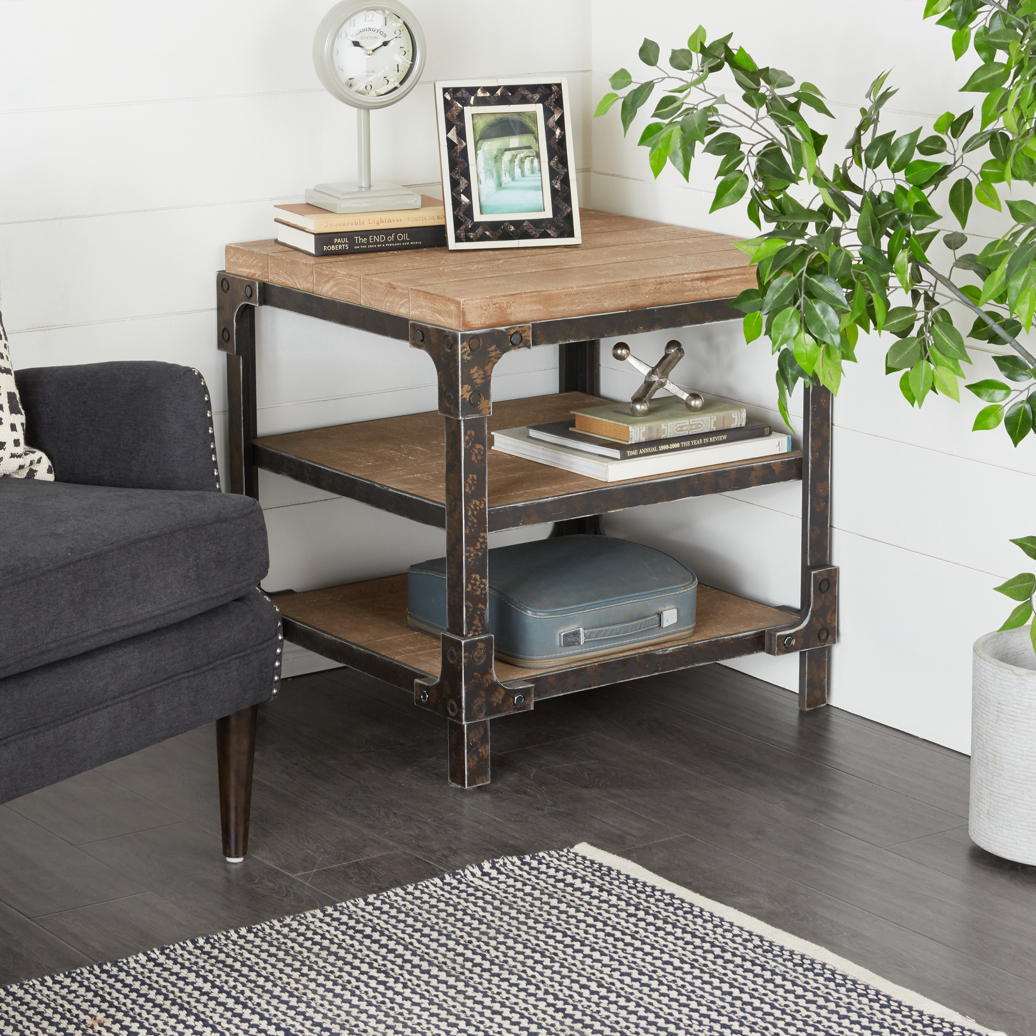 Nelson Rectangle Industrial Modern Rustic End Table By