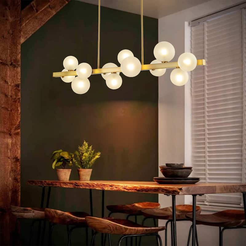 12-Light Modern Brushed Gold Linear Gluster Glass Kitchen Island ...