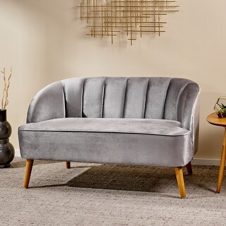 Velvet Upholstered Sofa Modern Recessed Arms Sofa with Birch Wood Legs ...
