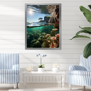 Designart "Underwater Beach Photo III" Beach Framed Canvas Wall Art ...