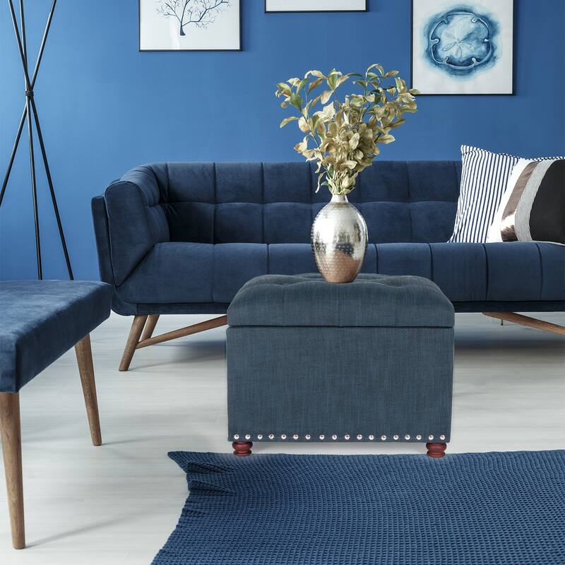 Adeco 24'' Rectangular Upholstered Storage Ottoman Fabric Foot stool ...