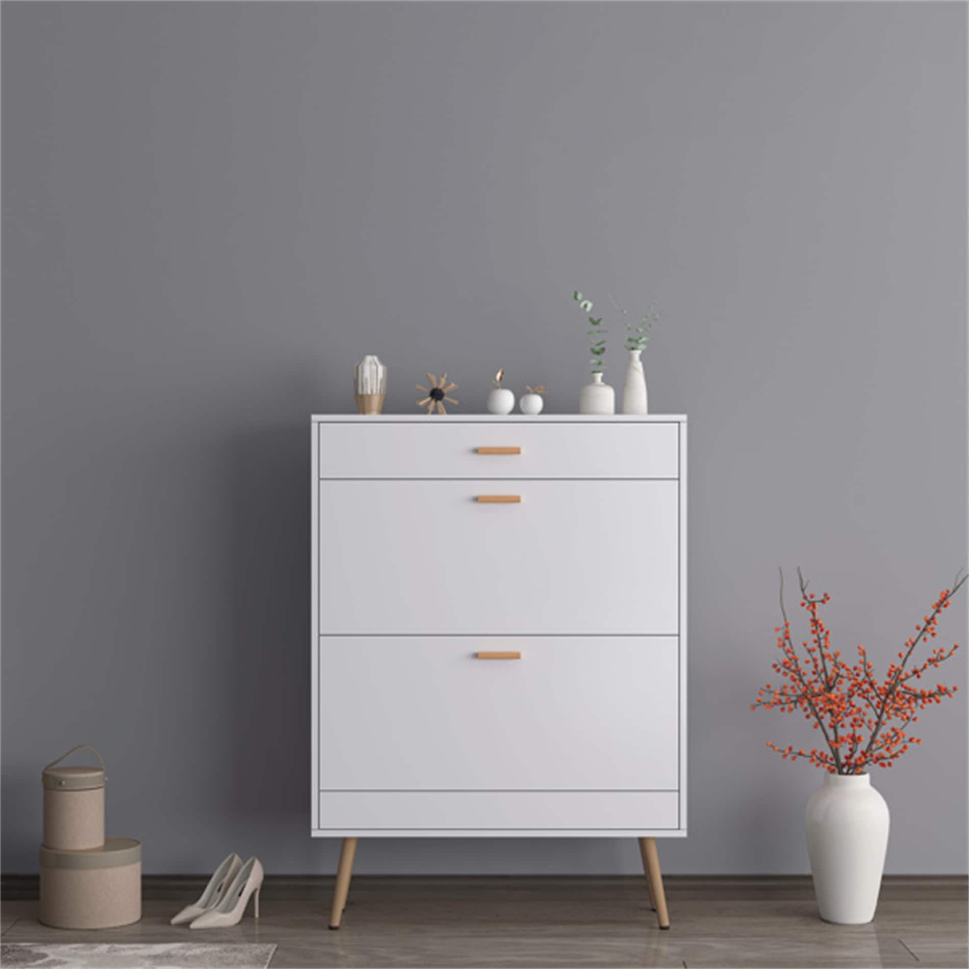 Freestanding Shoe Cabinet with Drawers, Metal Legs, and Flip Drawers ...