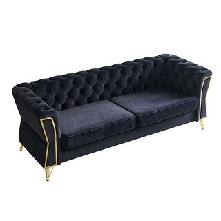 Black Flared Arms Accent Sofas Velvet Deep Seat Settee Couch - Bed Bath ...