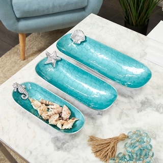 Teal or White Aluminum Handmade Enameled Oval Decorative Bowl with ...