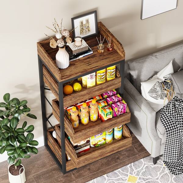 23.6'' W Fruit and Vegetable Wood Storage Rack, 5-Tier Pull-Out Snack ...