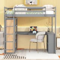 Wooden Student Loft Bed with 4-Tier Shelves and L-Shaped Desk - Bed ...
